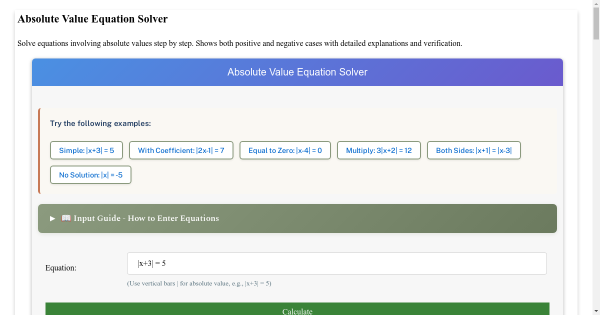 Absolute Value Equation Solver - Solve Equations with Absolute Values