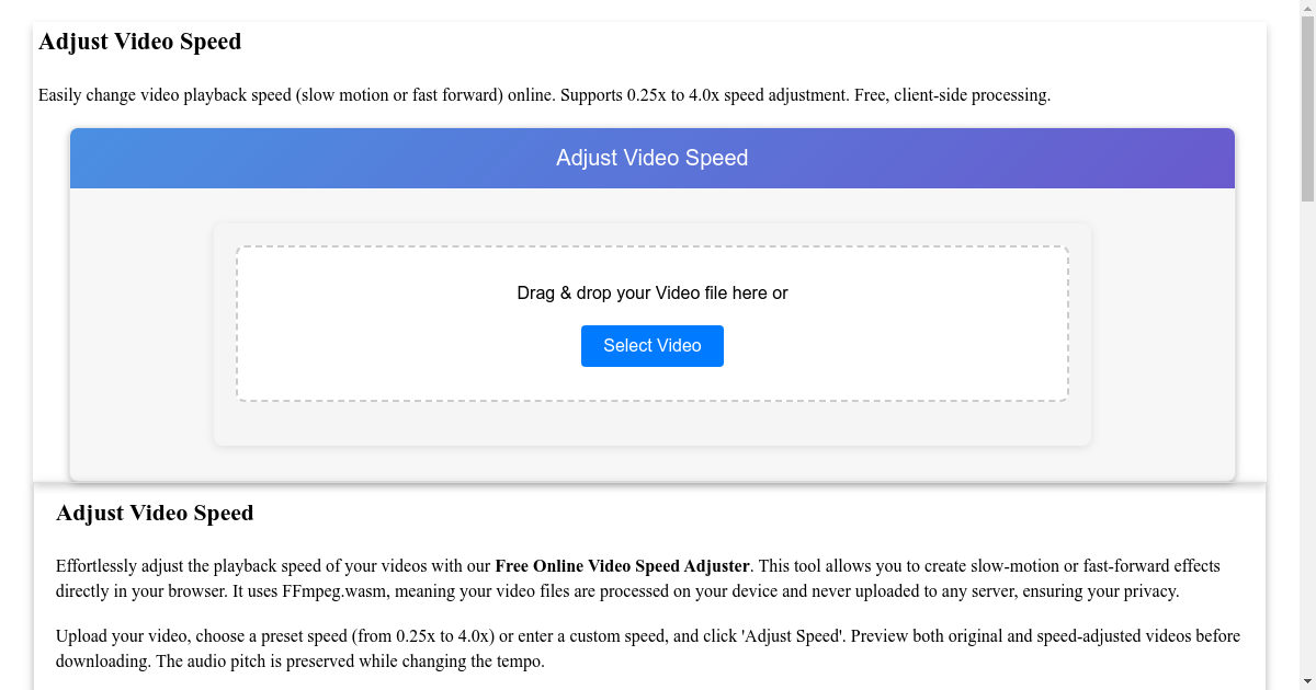 Adjust Video Speed Online (0.25x to 4.0x) - Free Tool