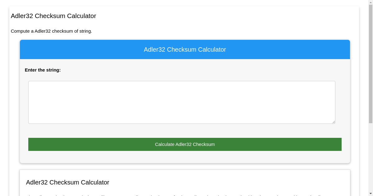Online Adler32 Checksum Calculator
