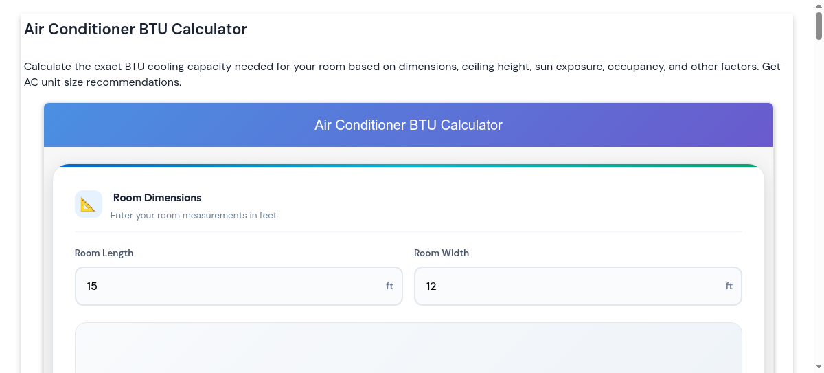 Air Conditioner BTU Calculator - Room Size & Cooling Capacity Guide