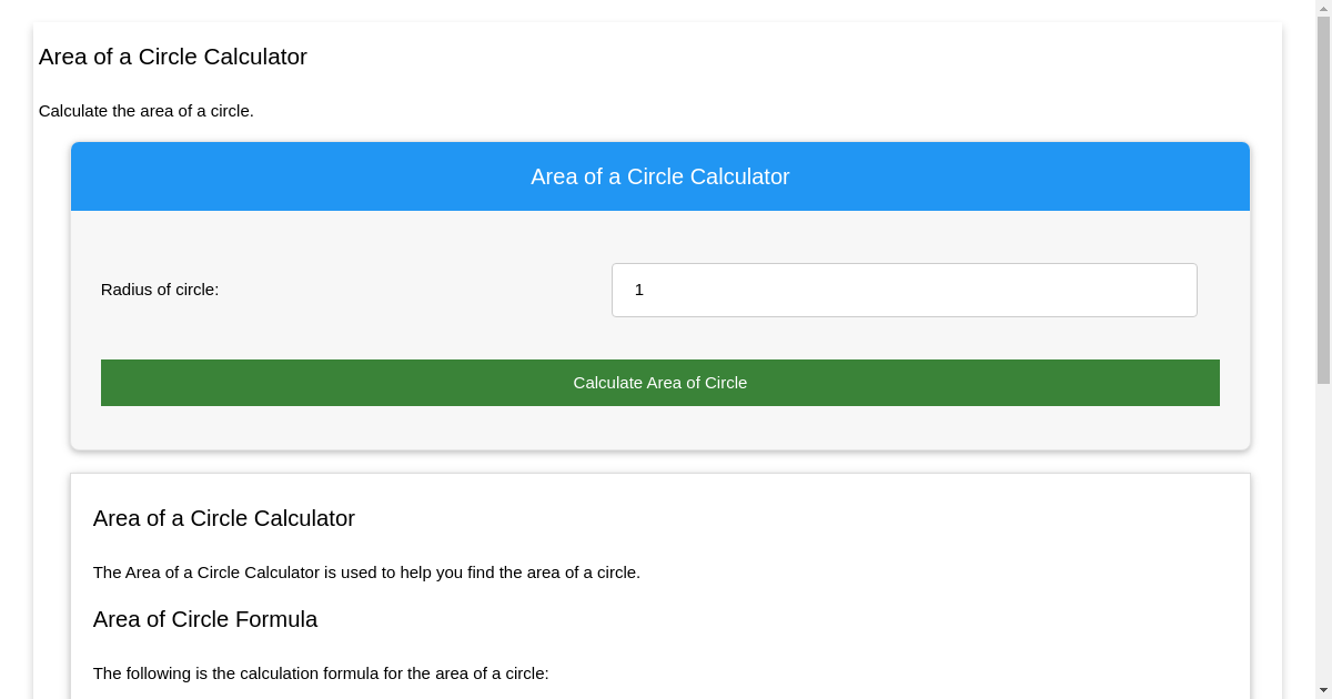 Area of a Circle Calculator