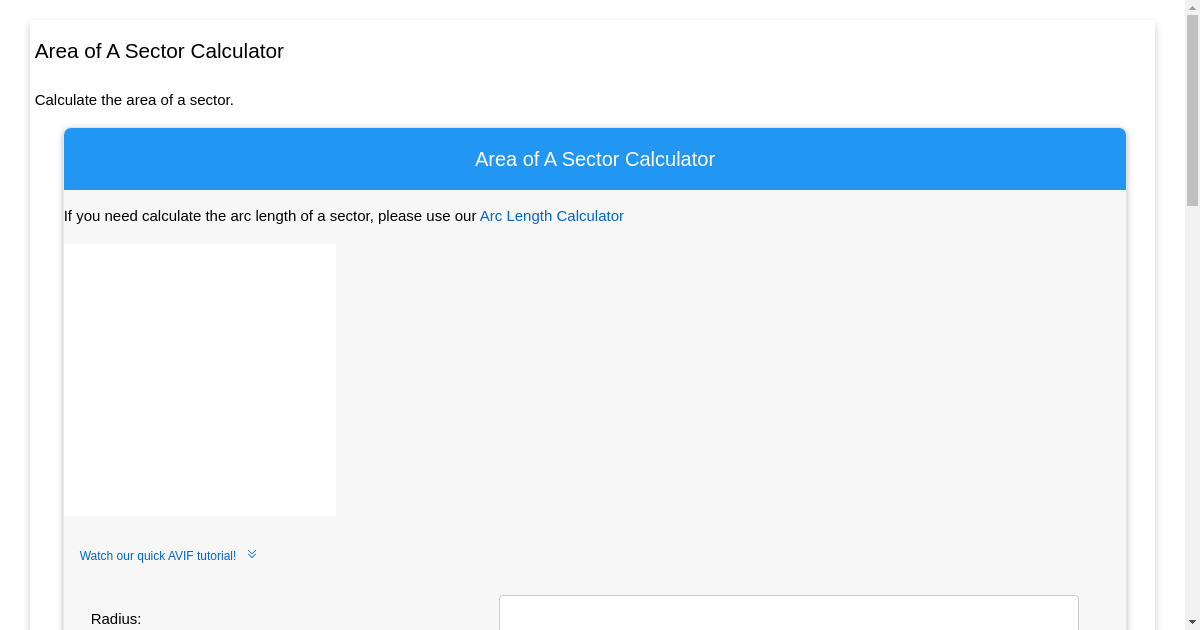 Area of A Sector Calculator