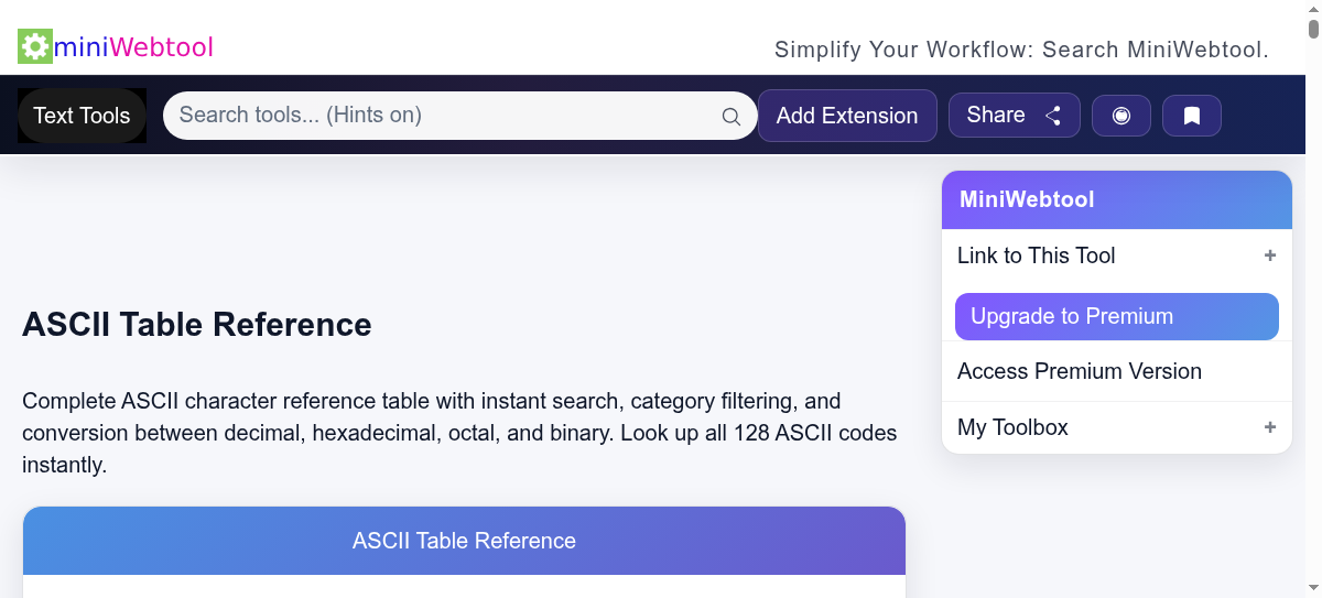 ASCII Table - Interactive ASCII Chart with Decimal, Hex, Binary Codes