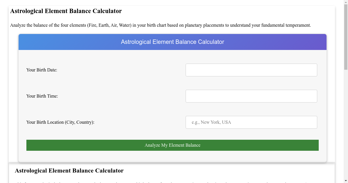 Free Astrological Element Balance Calculator