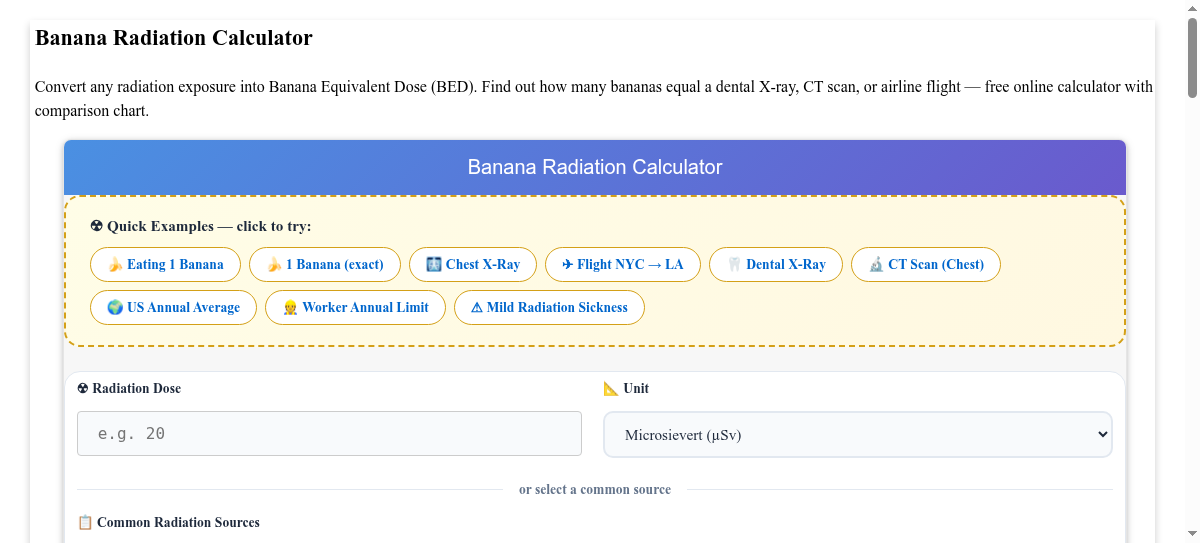 Banana Radiation Calculator - Convert Radiation to Banana Equivalent ...