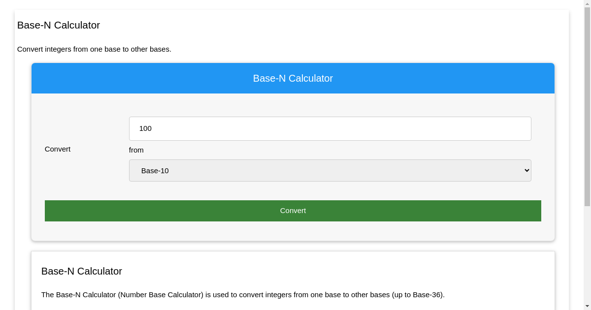 Base-N Calculator | Number Base Calculator