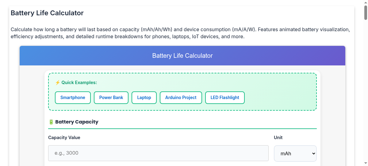 Battery Life Calculator - Estimate Device Runtime from Capacity ...