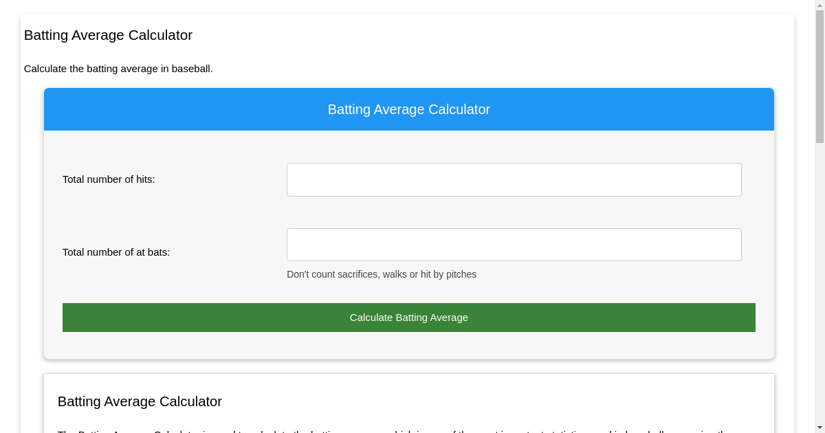 Batting Average Calculator