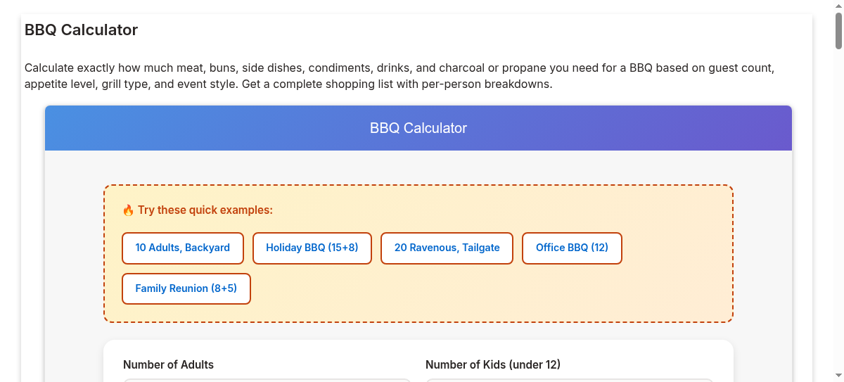 BBQ Calculator - How Much Food, Meat, Sides & Charcoal for Your Barbecue