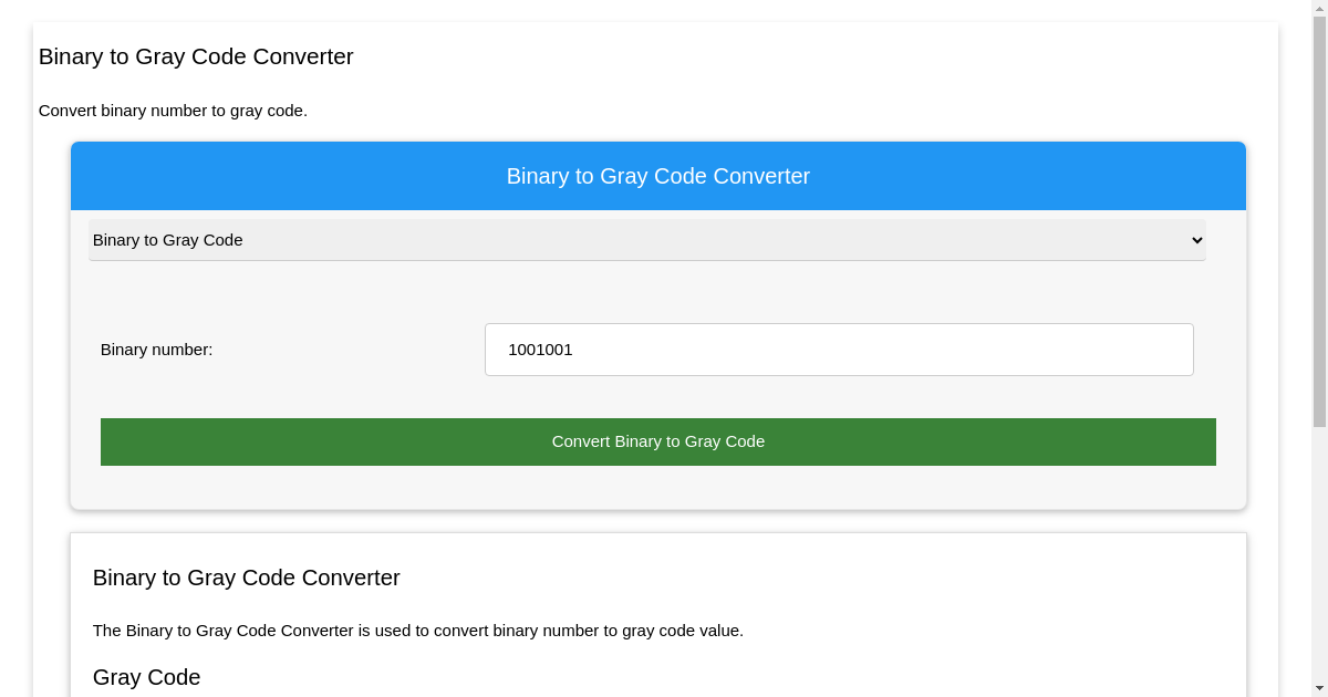Binary to Gray Code Converter