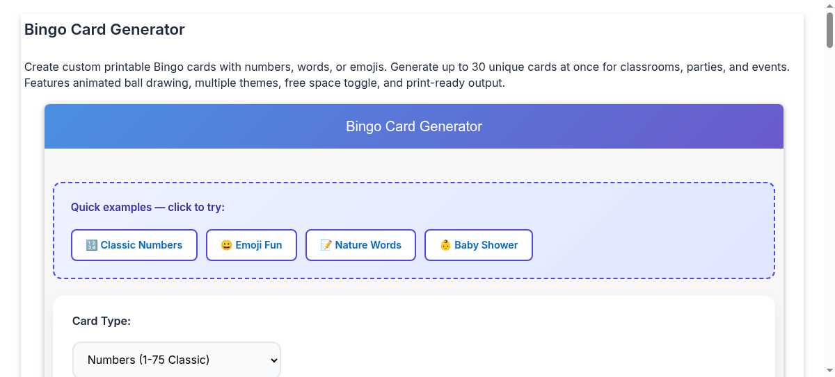 Free Bingo Card Generator - Create Custom Printable Bingo Cards Online