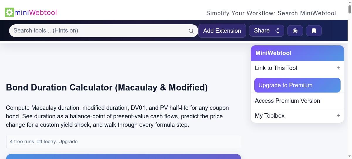 Bond Duration Calculator (Macaulay & Modified) - DV01, Price ...