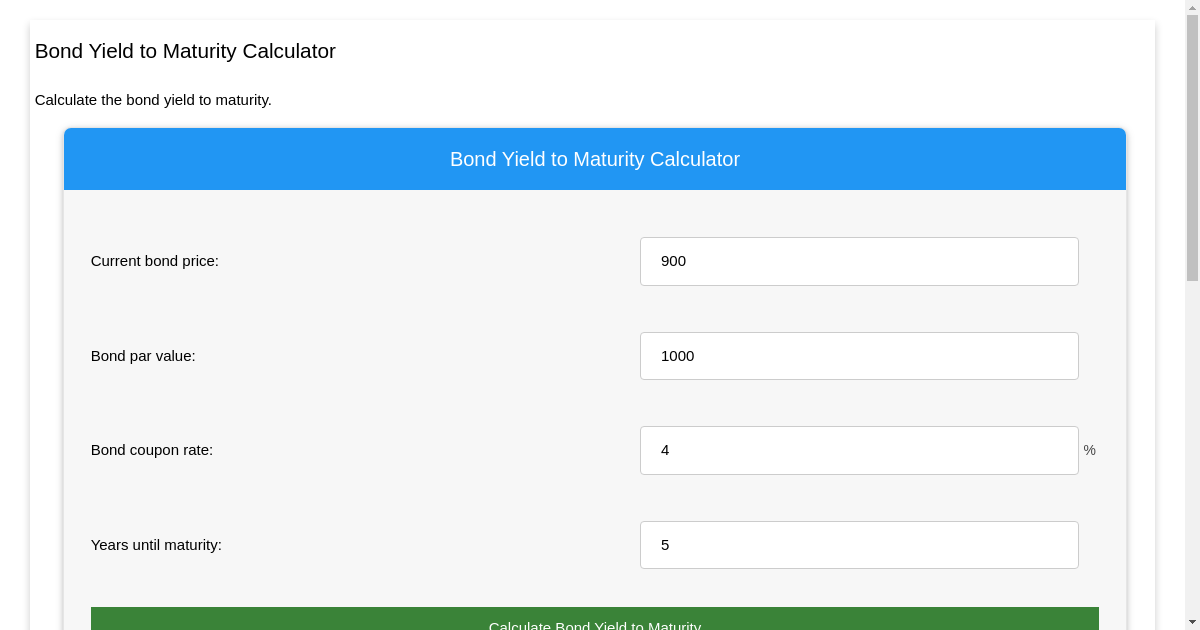 Bond Yield to Maturity Calculator