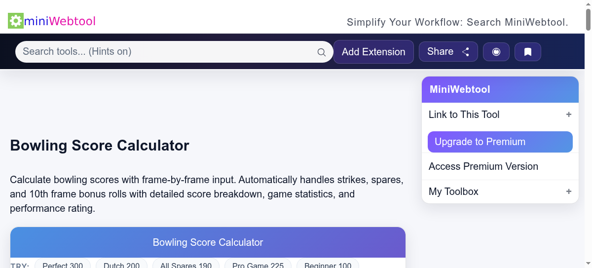 Bowling Score Calculator - Frame by Frame Pin Score Calculator