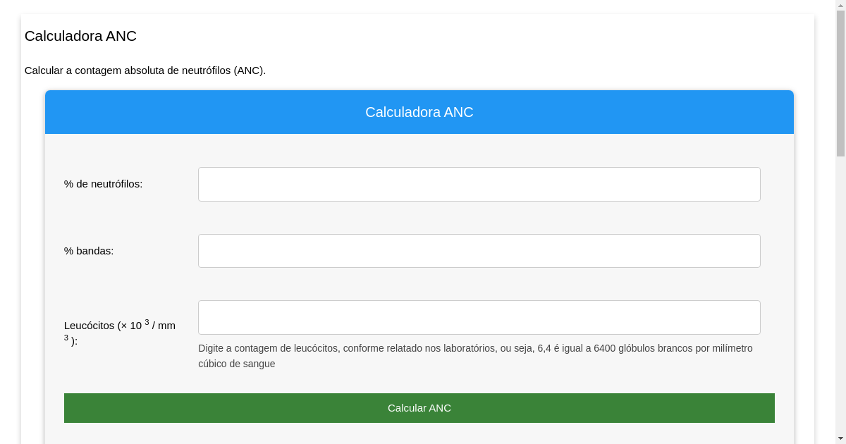 Calculadora ANC - calcular a contagem absoluta de neutrófilos