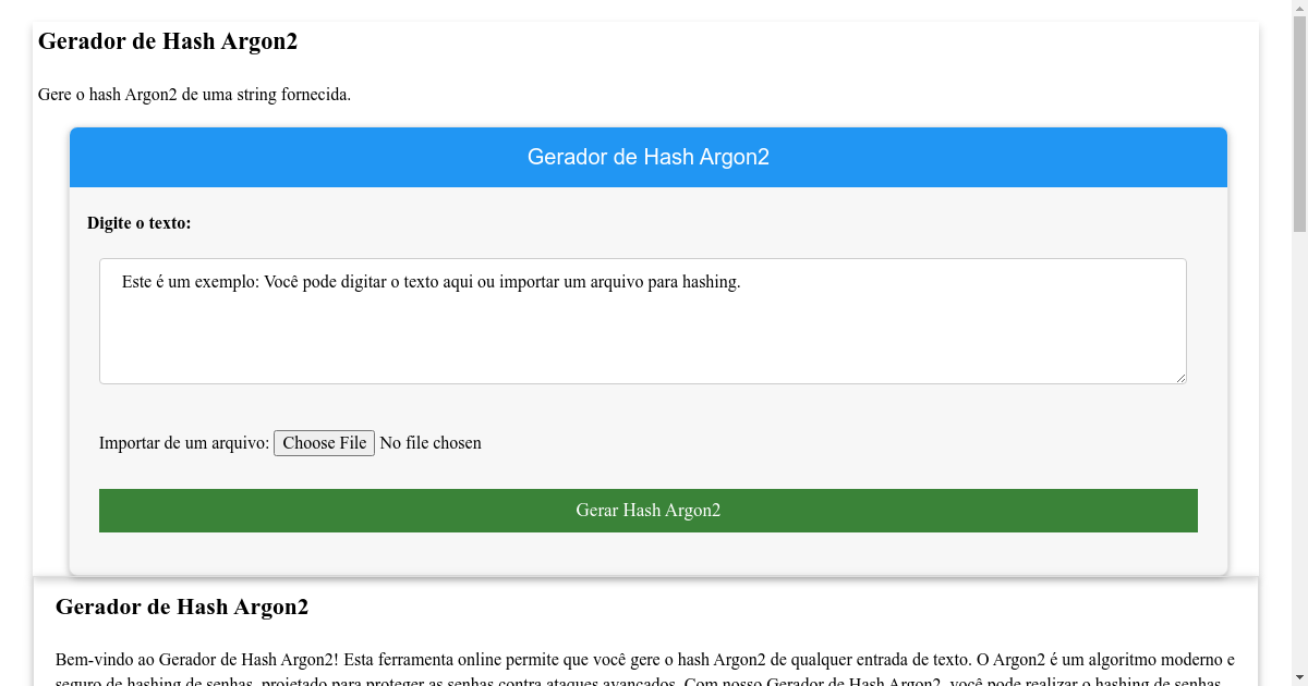 Gerador de Hash Argon2 Online