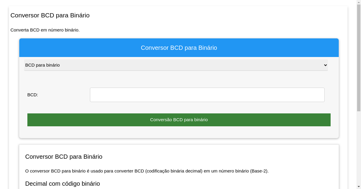 Conversor BCD para Binário - converte codificação binária decimal para ...
