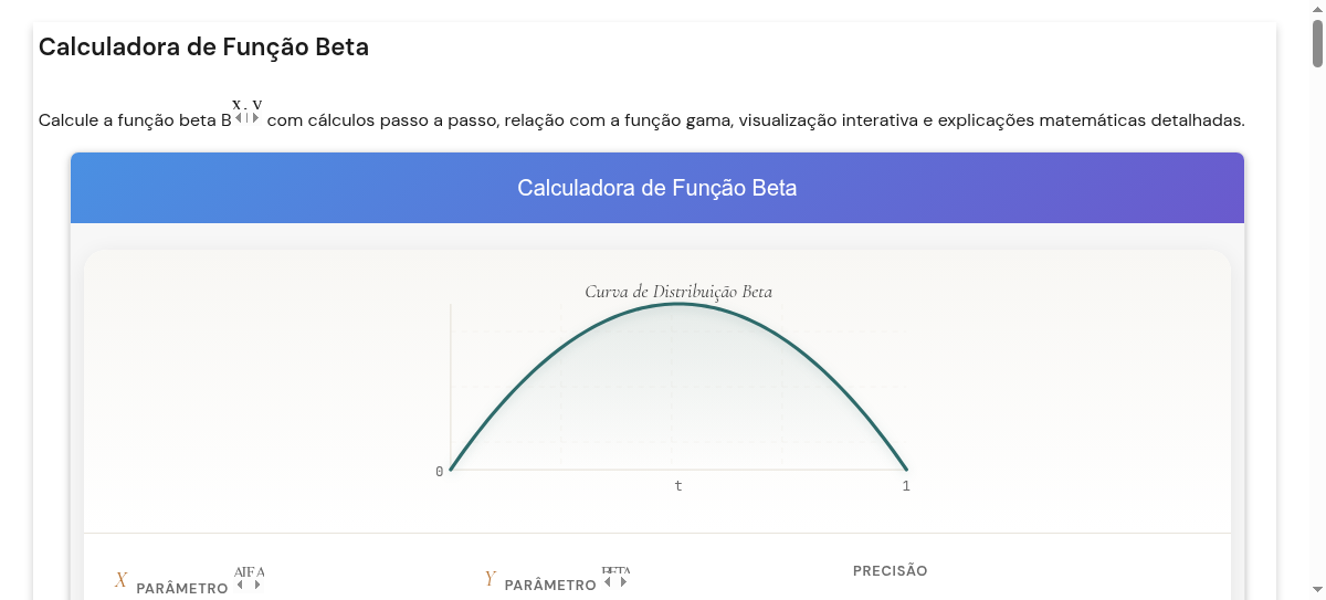 Calculadora de Função Beta - B(x,y) com Solução Passo a Passo