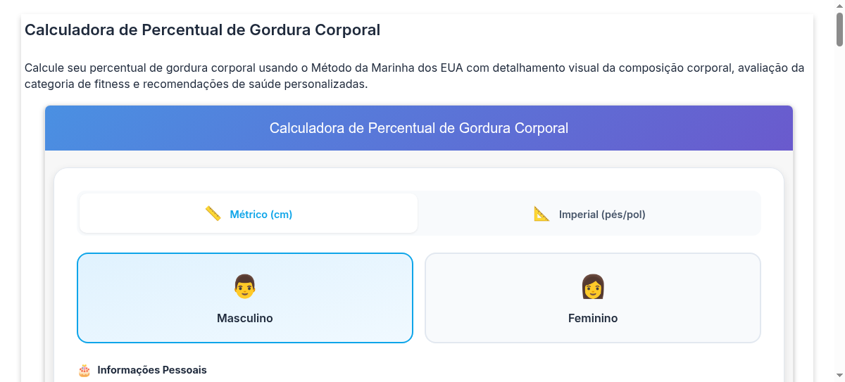 Calculadora de Percentual de Gordura Corporal - Método da Marinha dos ...