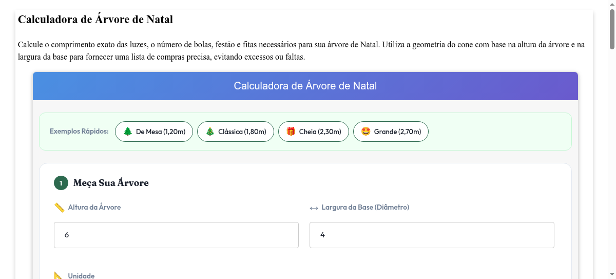 Calculadora de Árvore de Natal - Quantas luzes e enfeites para sua árvore?