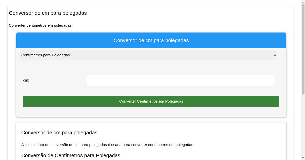 Conversor de cm para polegadas - converter centímetros em polegadas