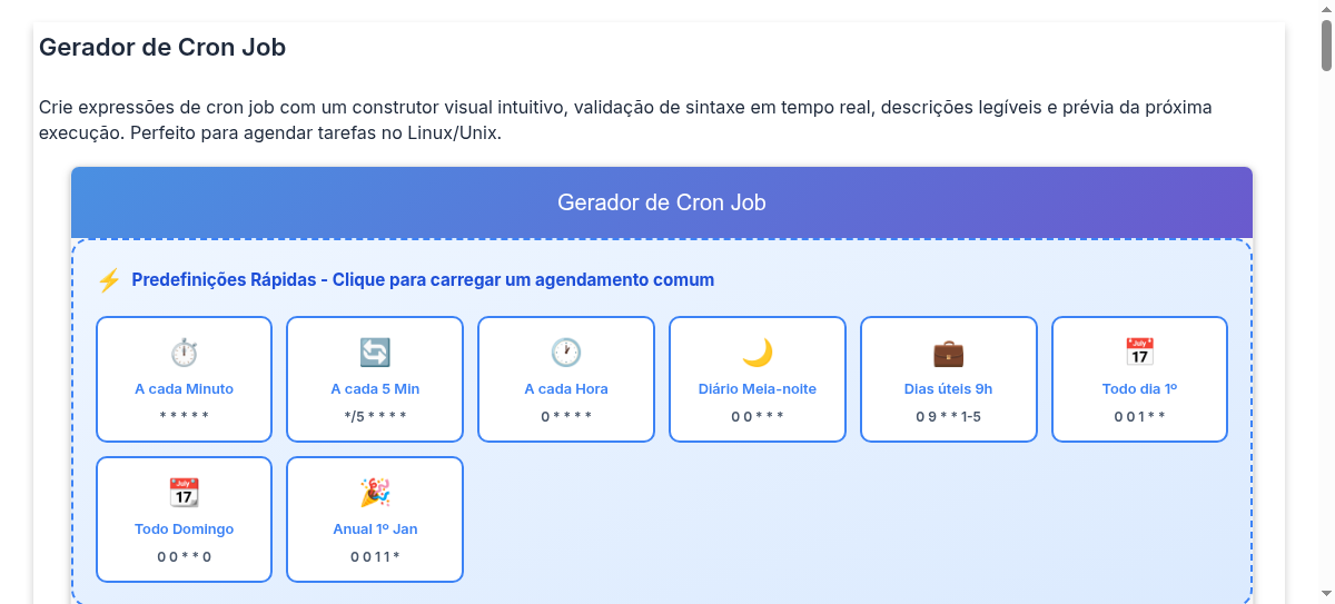 Gerador de Cron Job - Construtor Visual de Expressões Crontab com ...