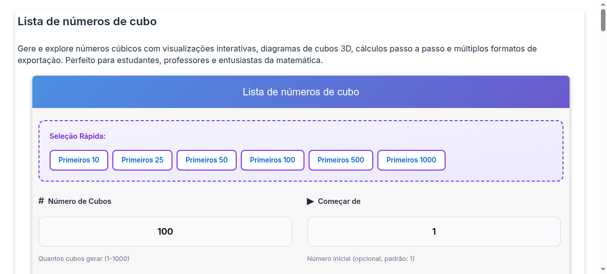 Gerador de Lista de Números Cúbicos - Os Primeiros N Cubos Perfeitos ...