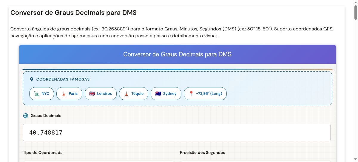 Conversor de Graus Decimais para DMS - Converter Decimal para Graus ...