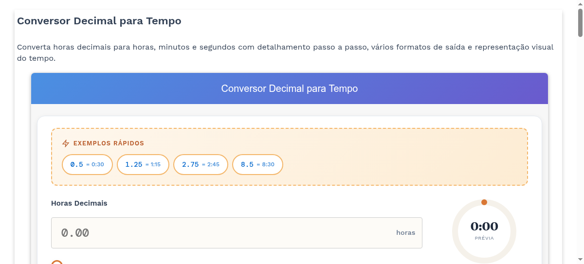 Conversor Decimal para Tempo