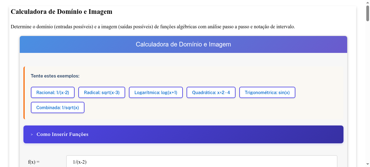 Calculadora de Domínio e Imagem - Encontrar Domínio e Imagem de Funções