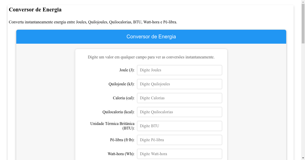 Conversor de Energia Interativo Gratuito