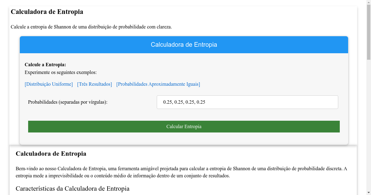 Calculadora de Entropia com Explicação Passo a Passo