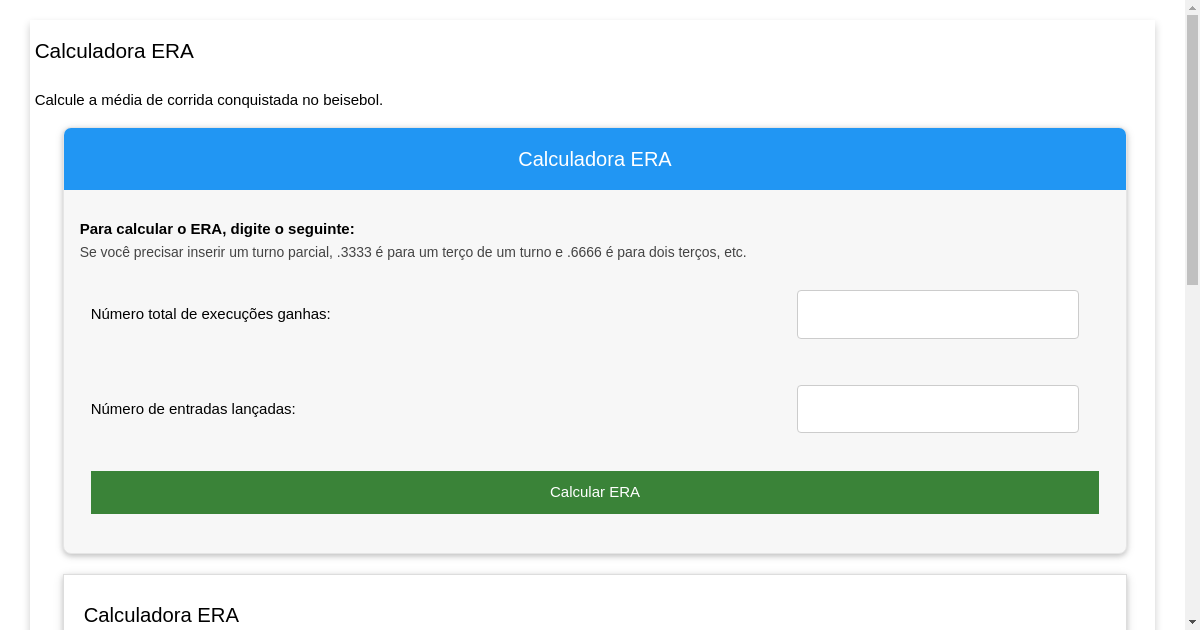 Calculadora ERA - calcular a média de execução obtida