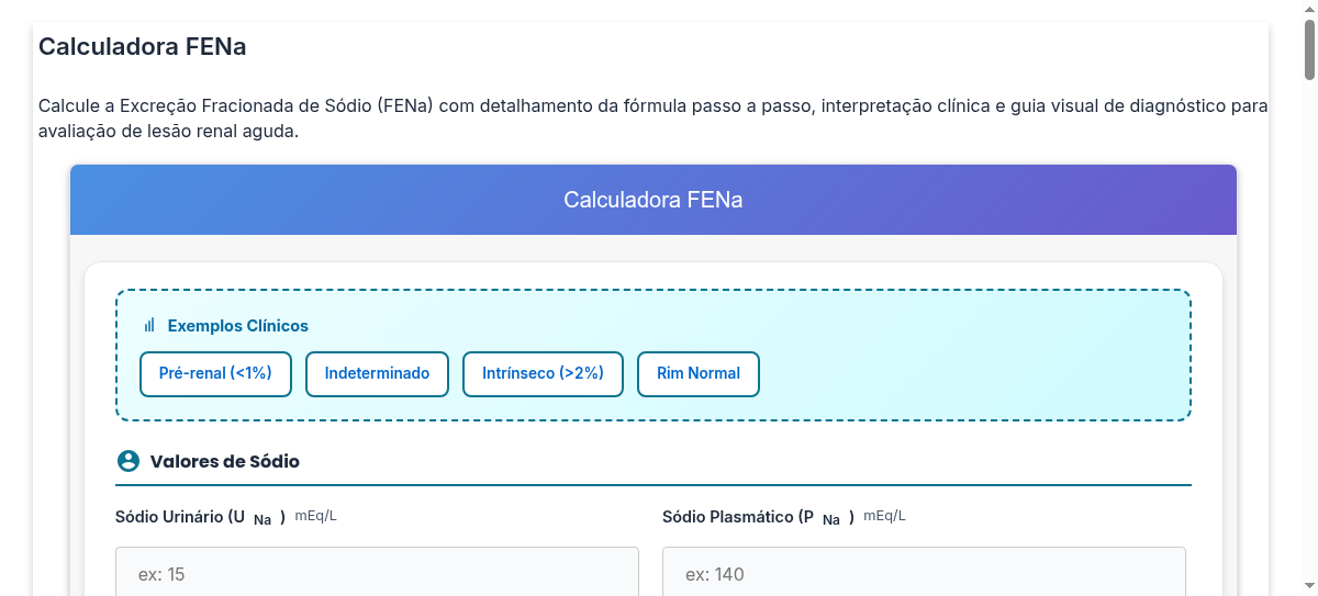 Calculadora FENa - Excreção Fracionada de Sódio com Interpretação Clínica