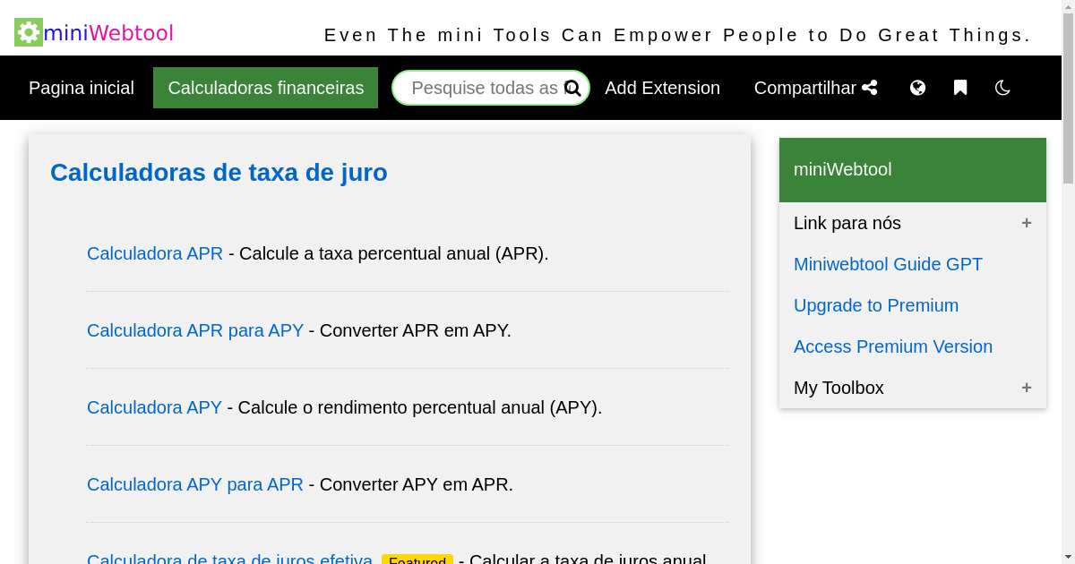 Ferramentas e calculadora gratuitas - Calculadoras de taxa de juro