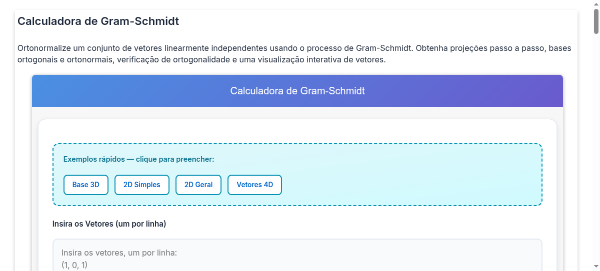 Calculadora de Gram-Schmidt - Ortonormalizar Vetores com Solução Passo ...