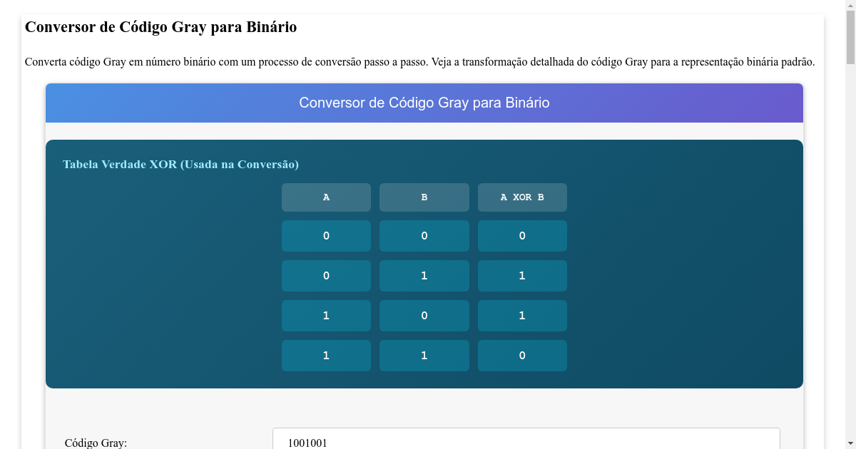 Conversor de código Gray para binário
