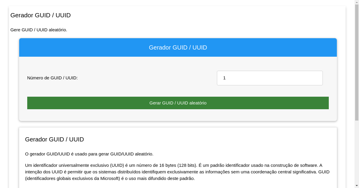 Gerador GUID / UUID - gerar GUID / UUID aleatório