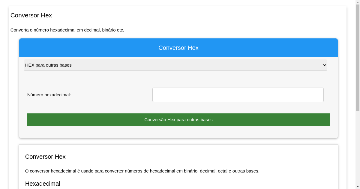 Conversor Hex - converte Hexadecimal em Binário, Decimal, Octal e ...