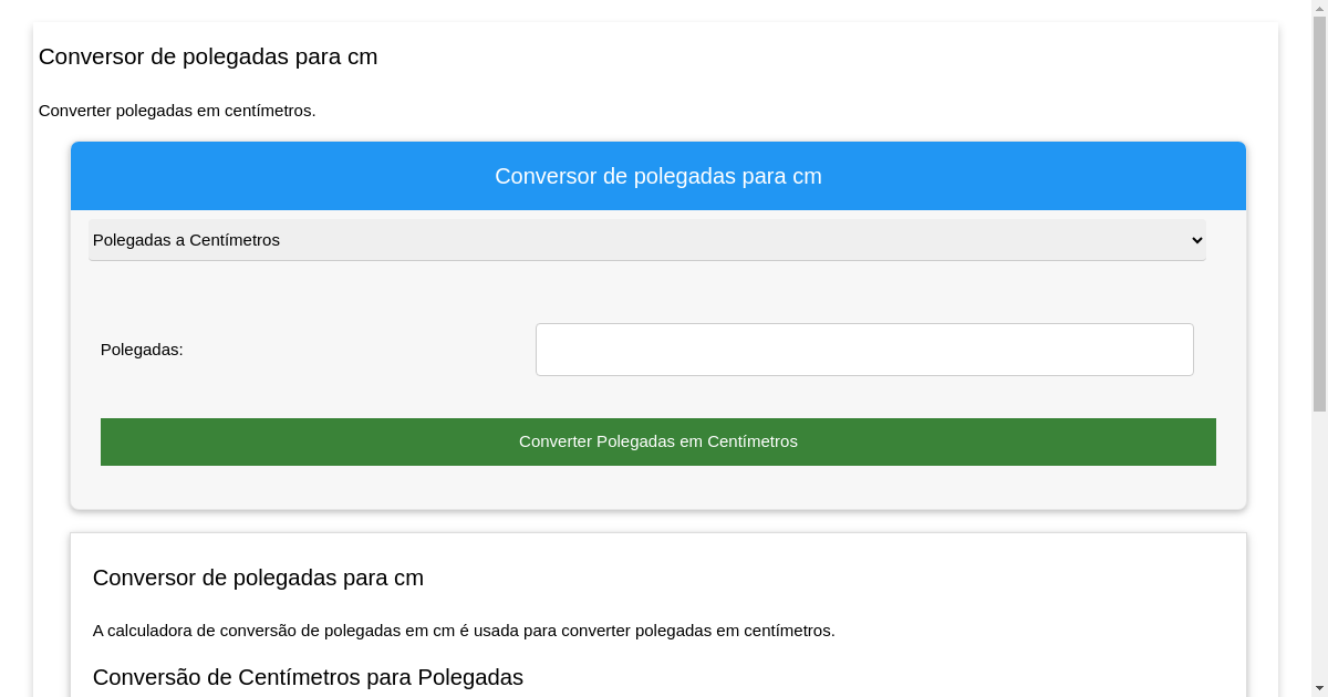 Conversor de polegadas para cm - converter polegadas em centímetros