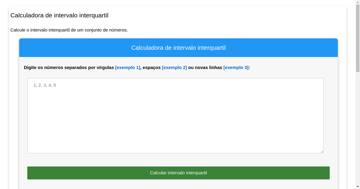 Calculadora de intervalo interquartil