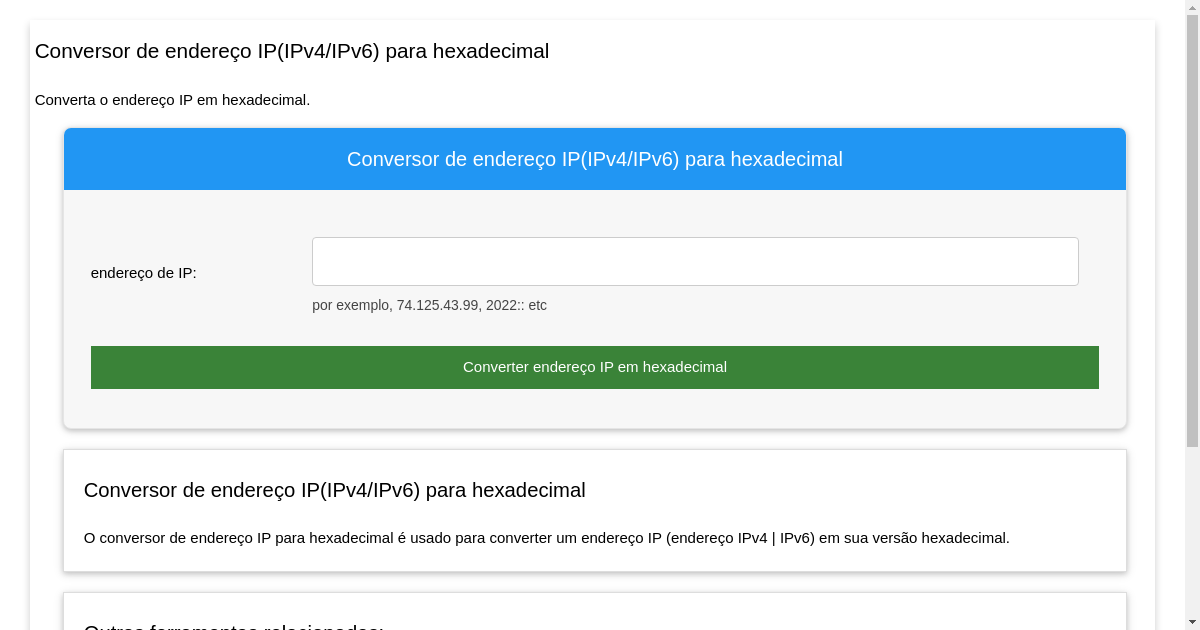 Conversor de endereço IP(IPv4/IPv6) para hexadecimal
