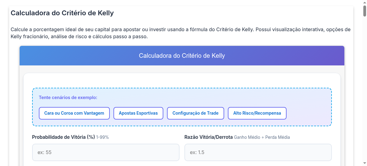 Calculadora do Critério de Kelly - Ferramenta de Dimensionamento de ...