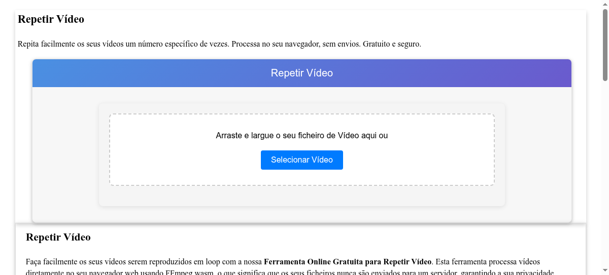 Repetir Vídeo Online Gratuitamente (MP4, WEBM, MOV)