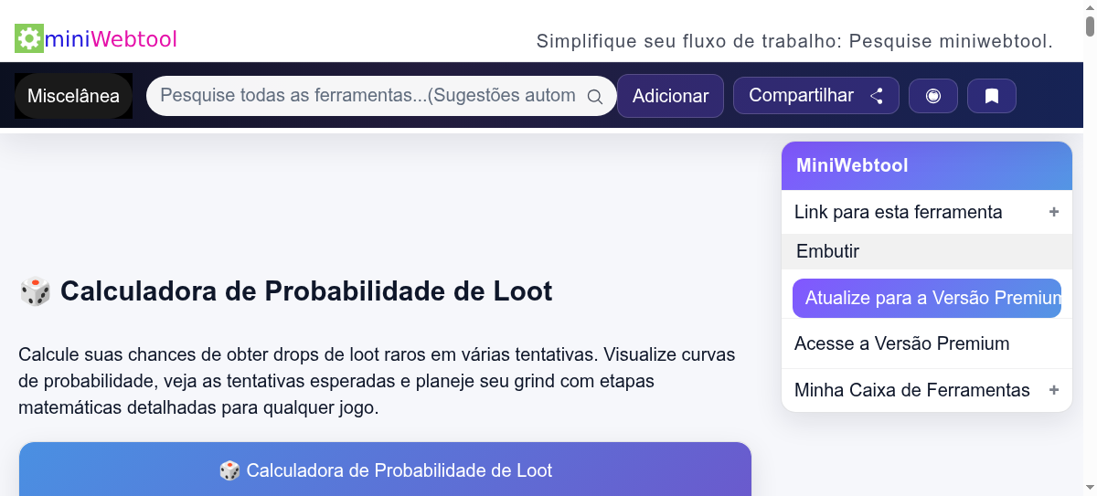 Calculadora de Probabilidade de Loot - Chances de Drops Raros em Várias ...