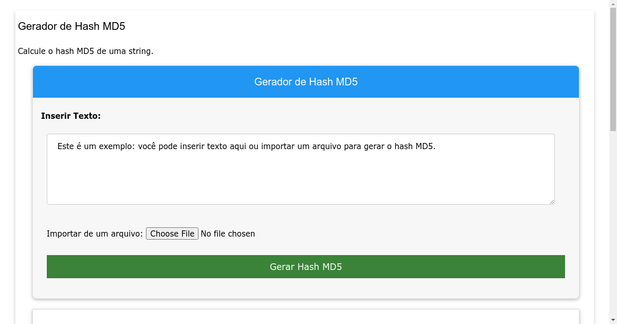 Gerador de Hash MD5 Online