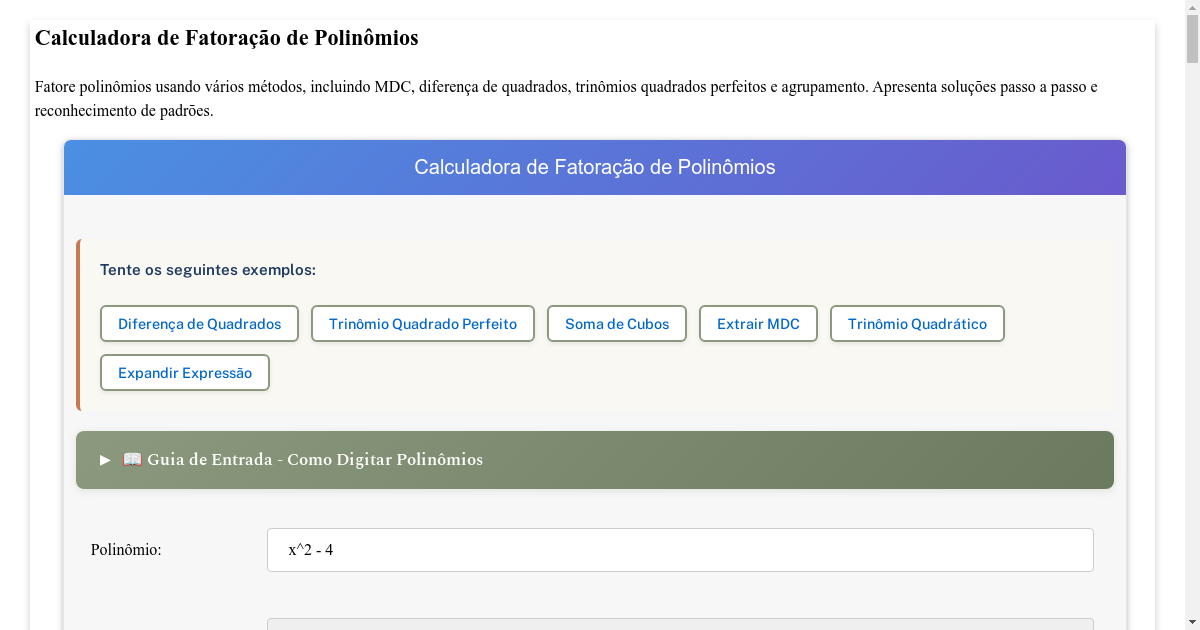 Calculadora de Fatoração de Polinômios - Fatorar Polinômios Passo a Passo