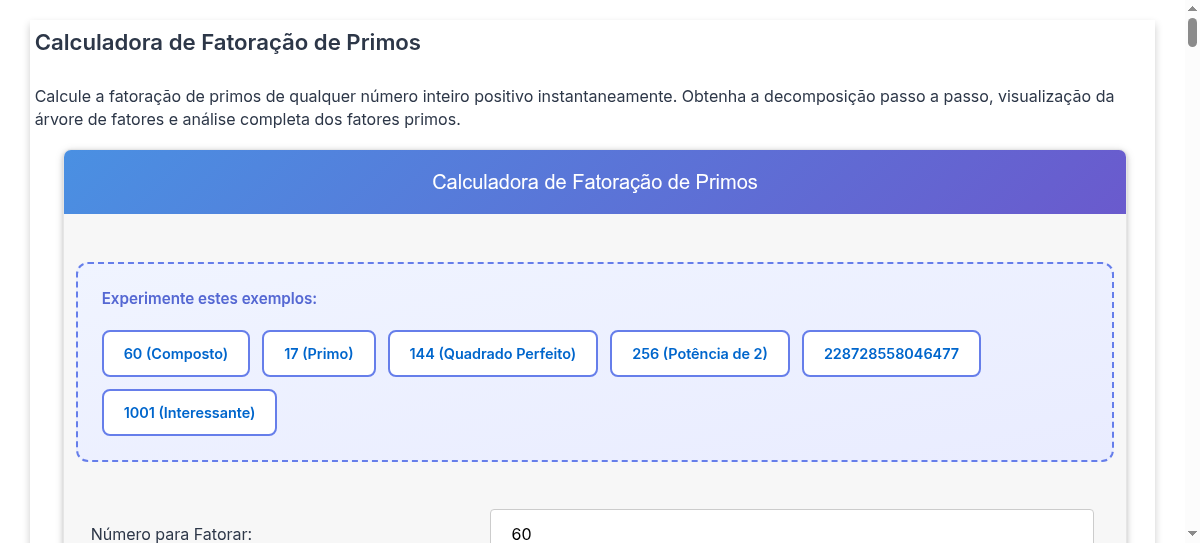 Calculadora de Fatoração de Primos - Fatore Qualquer Número em Primos