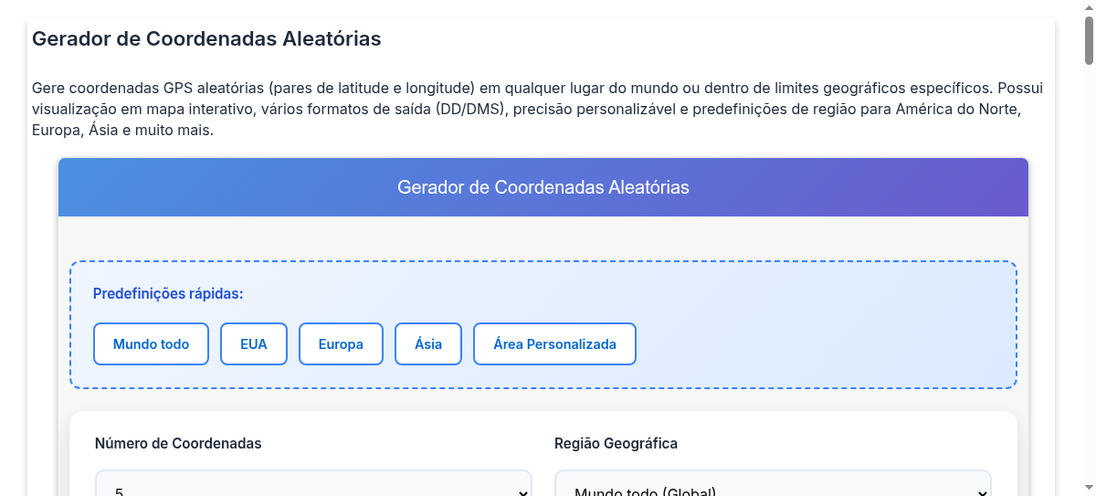 Gerador de Coordenadas Aleatórias - Gere Pares de Latitude e Longitude ...