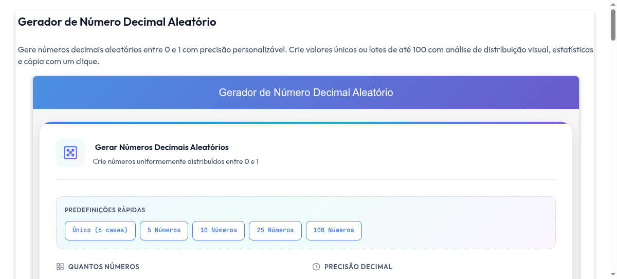 Gerador de Número Decimal Aleatório - Gere Números Aleatórios Entre 0 e 1